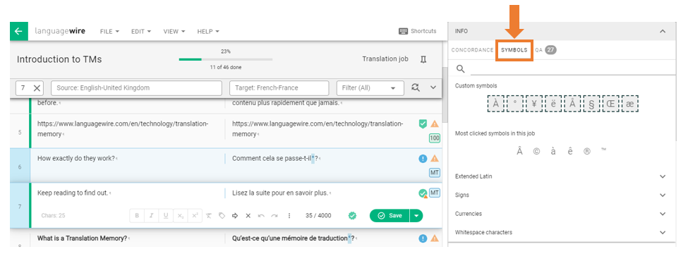 Symbols – LanguageWire Help Centre